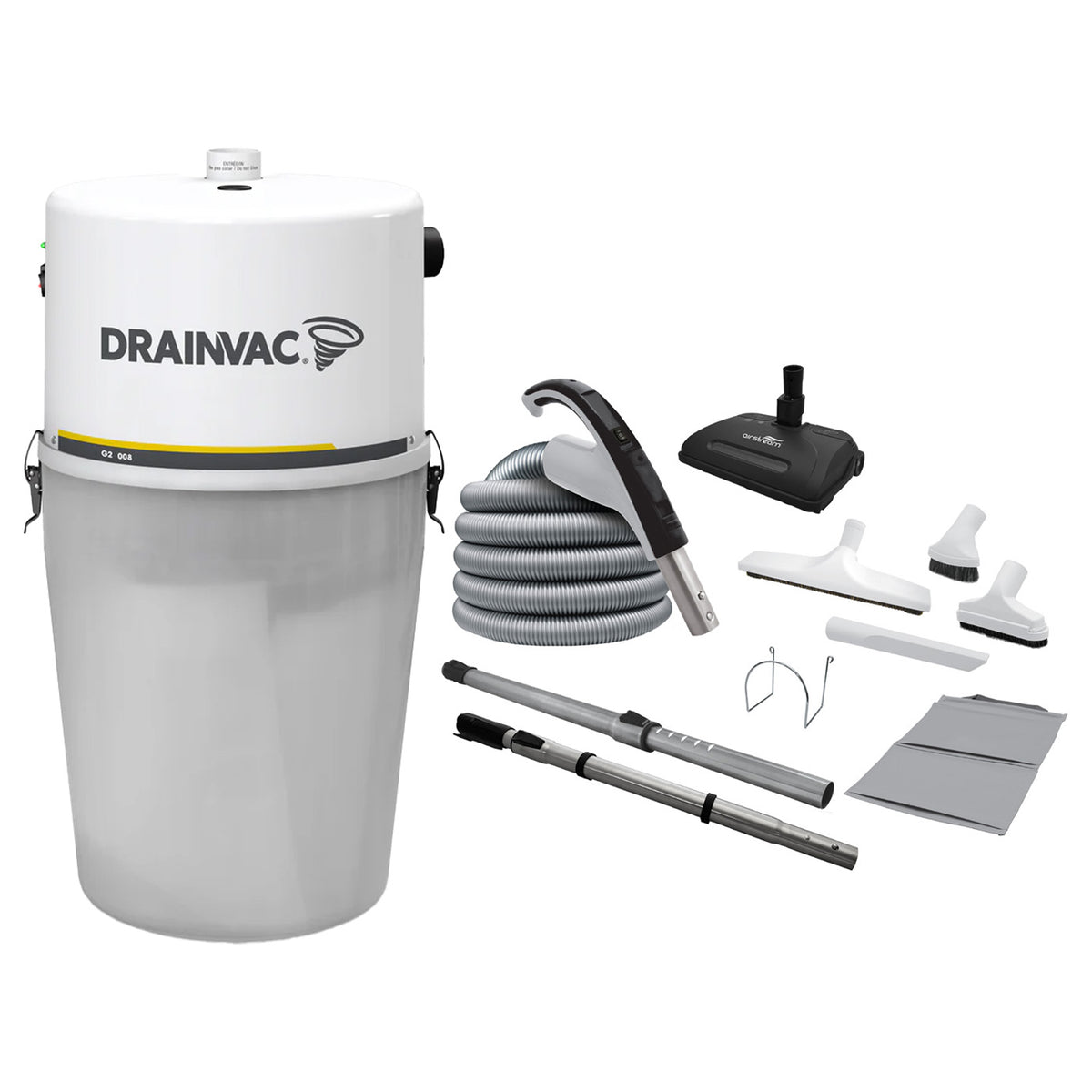 Drainvac G2-008 Central Vacuum + Standard Electric Central Vacuum Hose ...